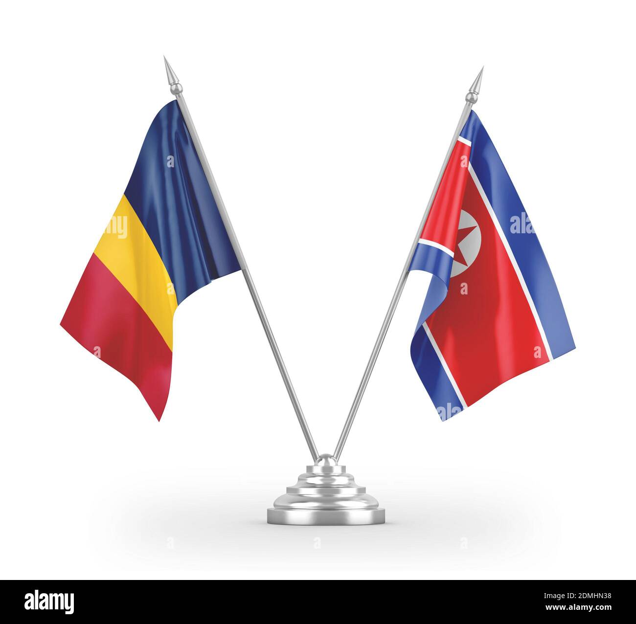 North Korea and Chad table flags isolated on white 3D rendering Stock ...