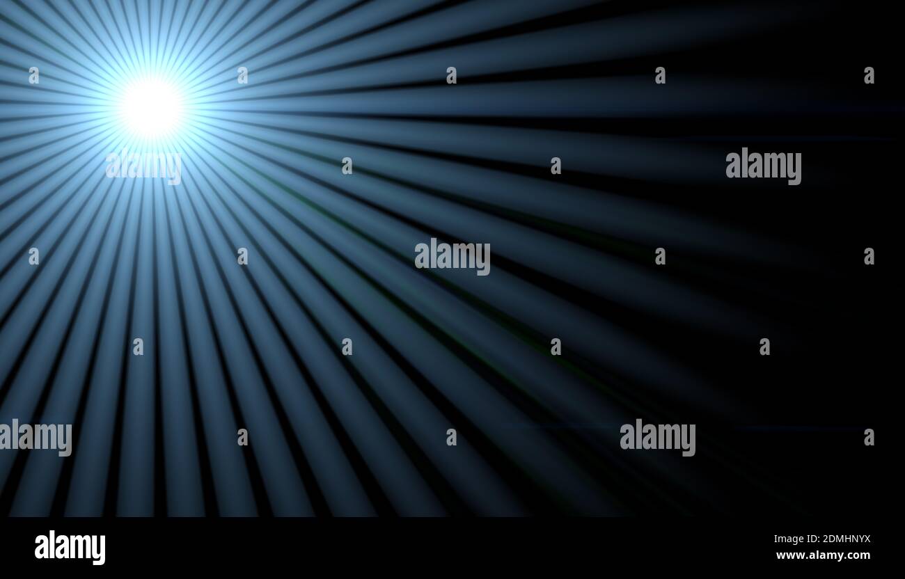 Abstract thick lens flare light over black background.Sunny blue shine ...