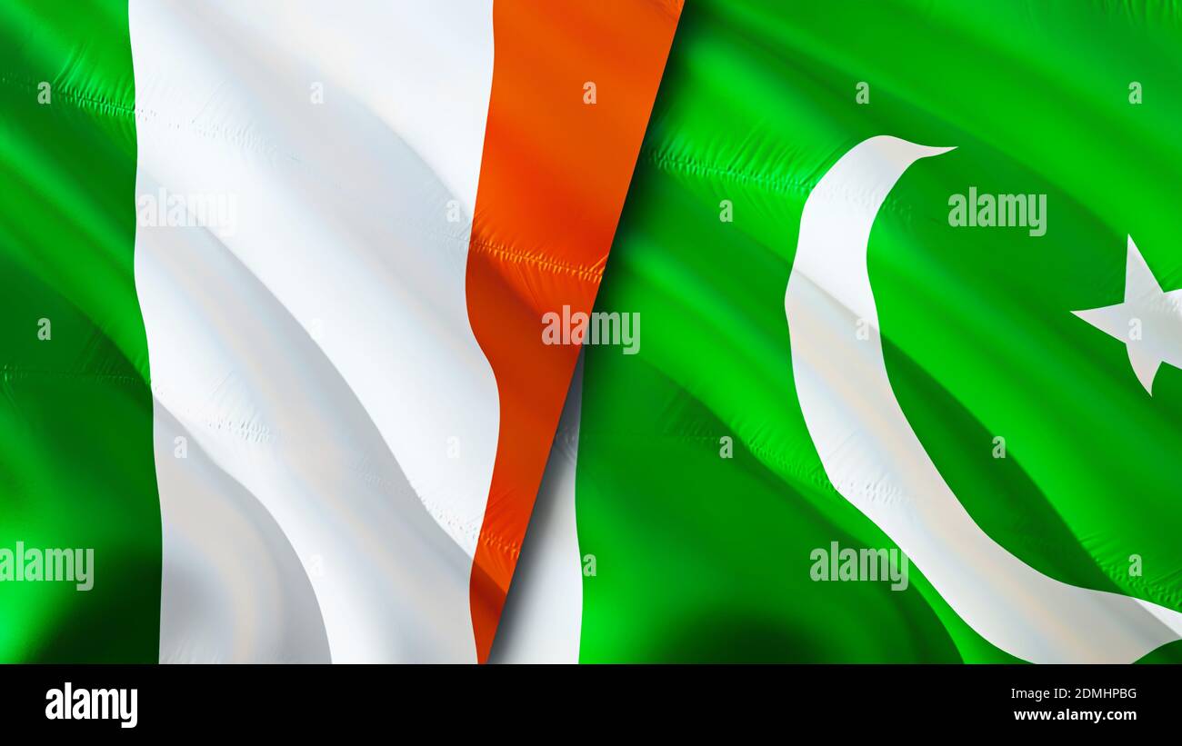 Ireland and Pakistan flags. 3D Waving flag design. Ireland Pakistan ...