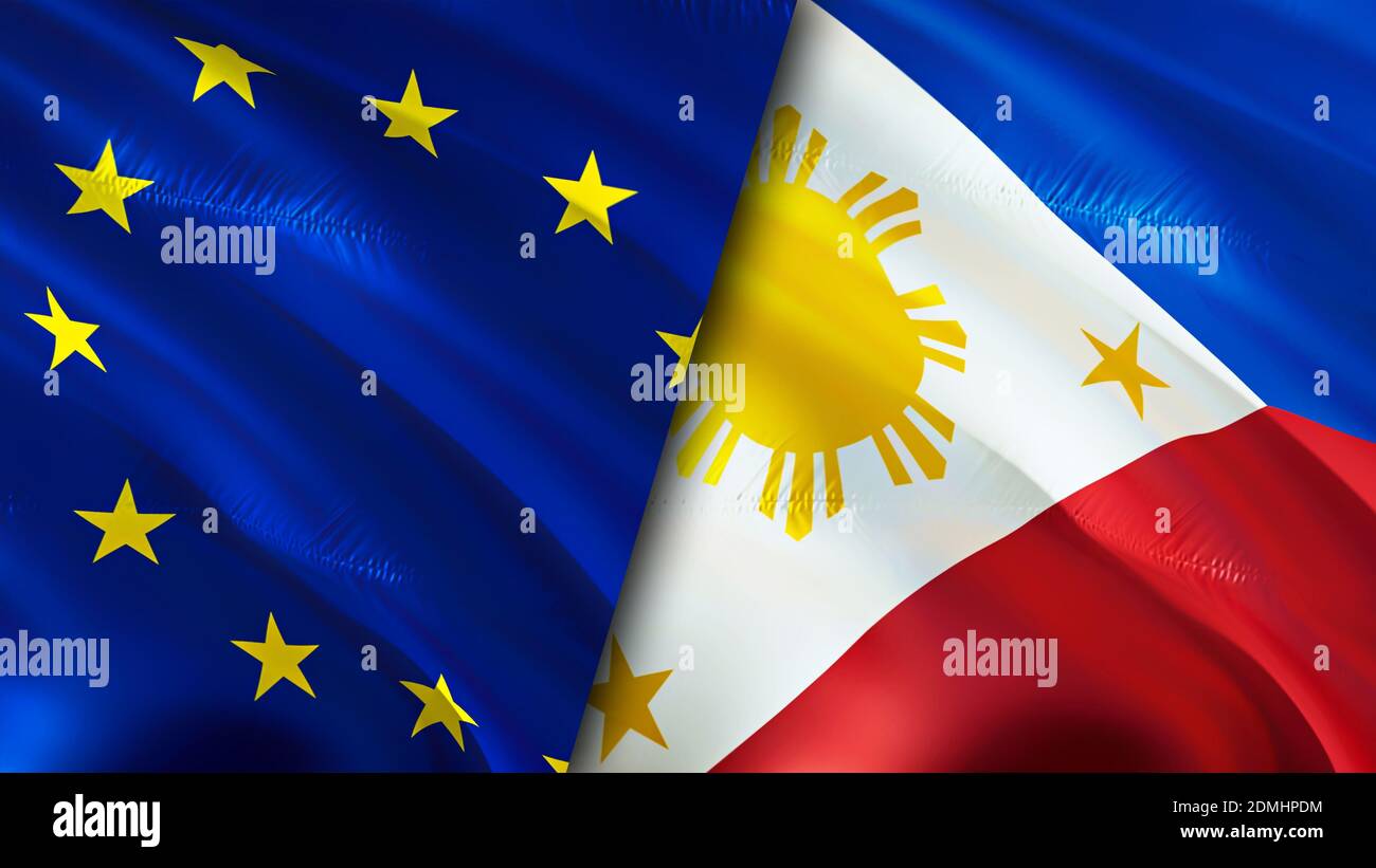 European Union and Philippines flags. 3D Waving flag design. European ...