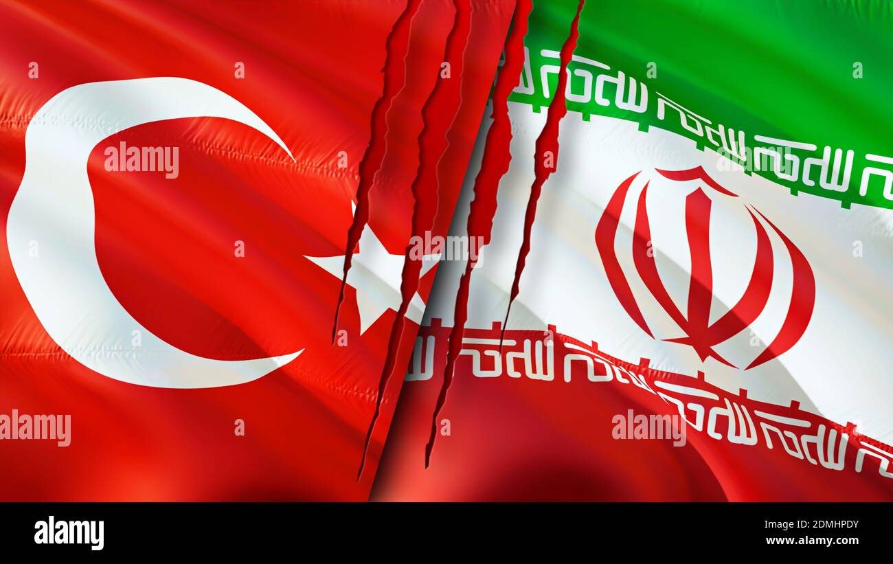 Turkey and Iran flags with scar concept. Waving flag,3D rendering ...