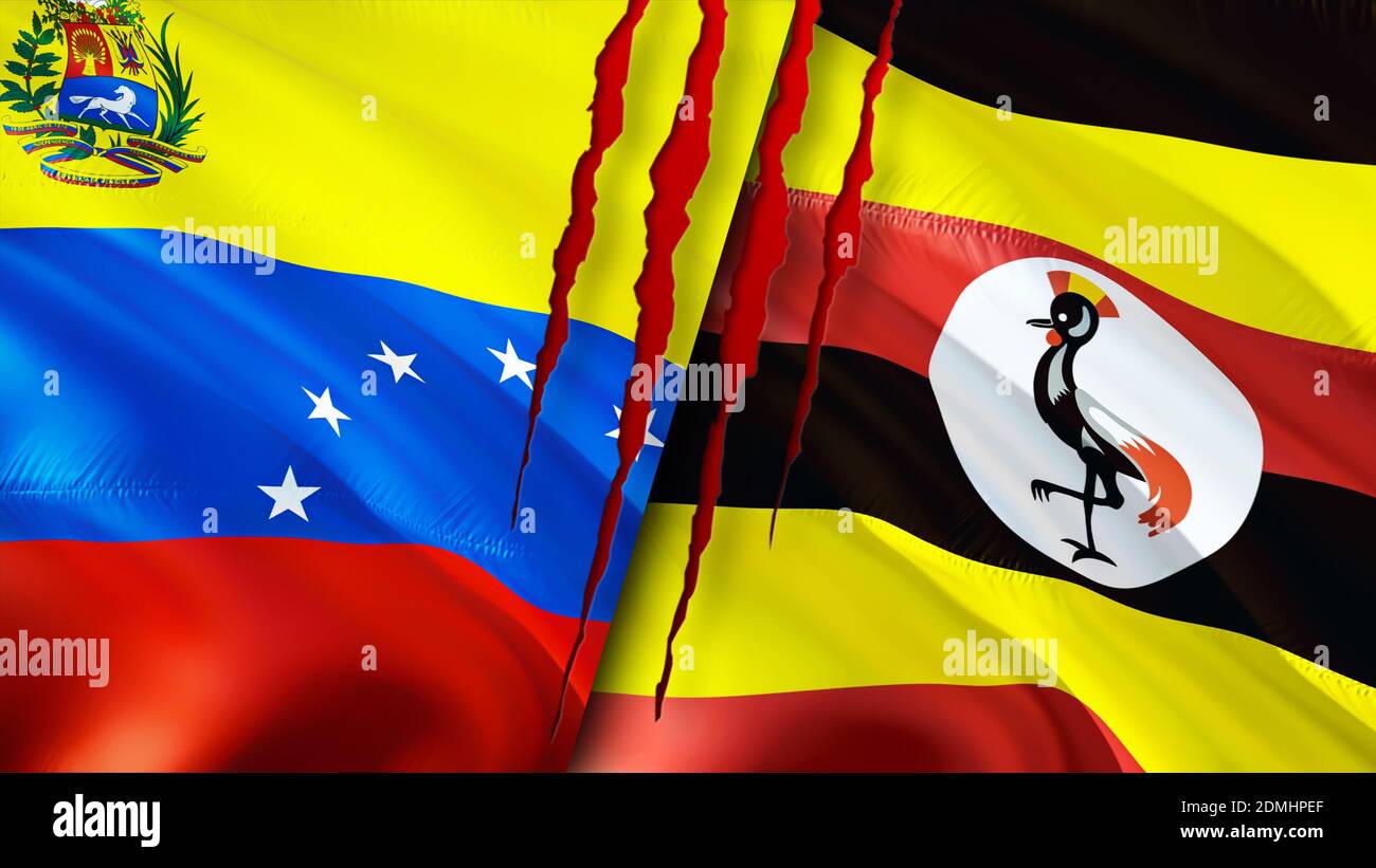 Venezuela and Uganda flags with scar concept. Waving flag,3D rendering ...