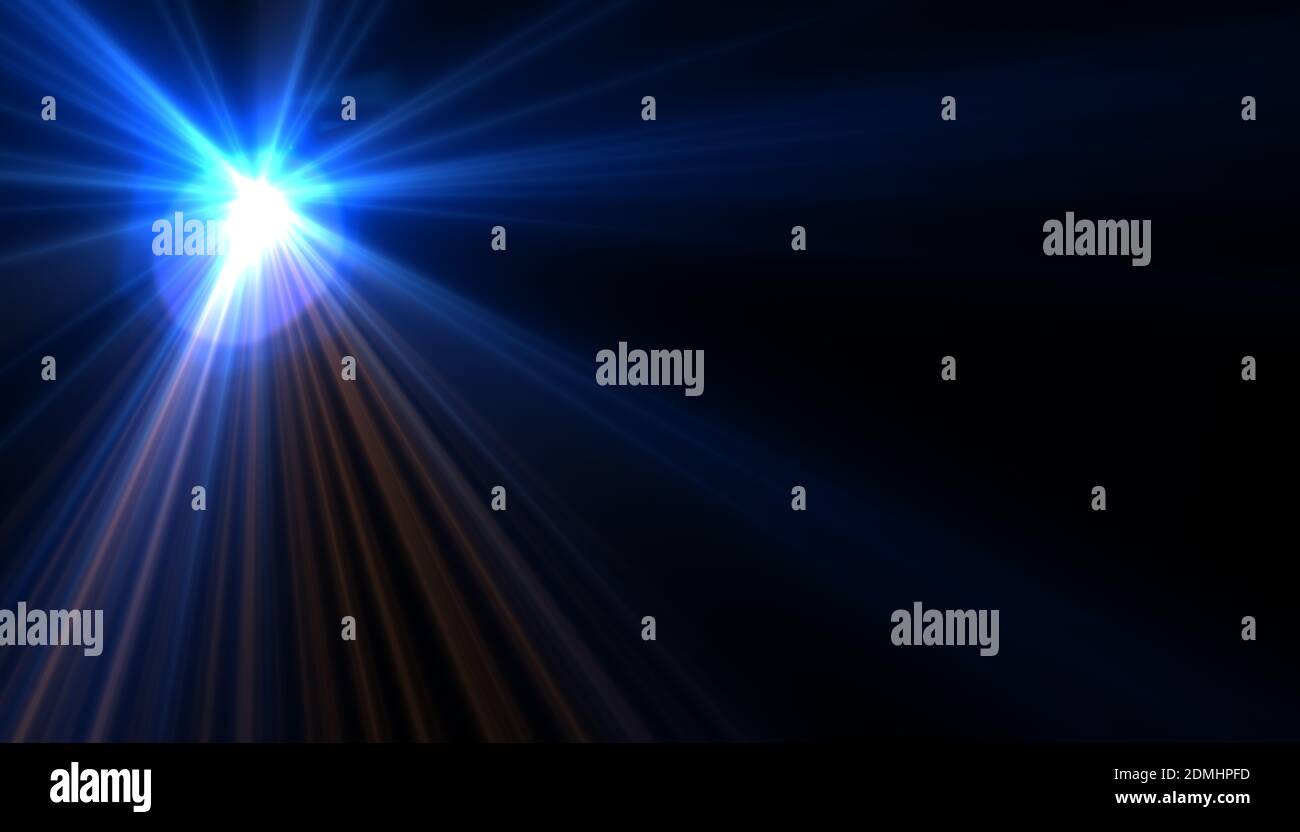 Blue digital lens flare in black background horizontal frame warm Stock ...