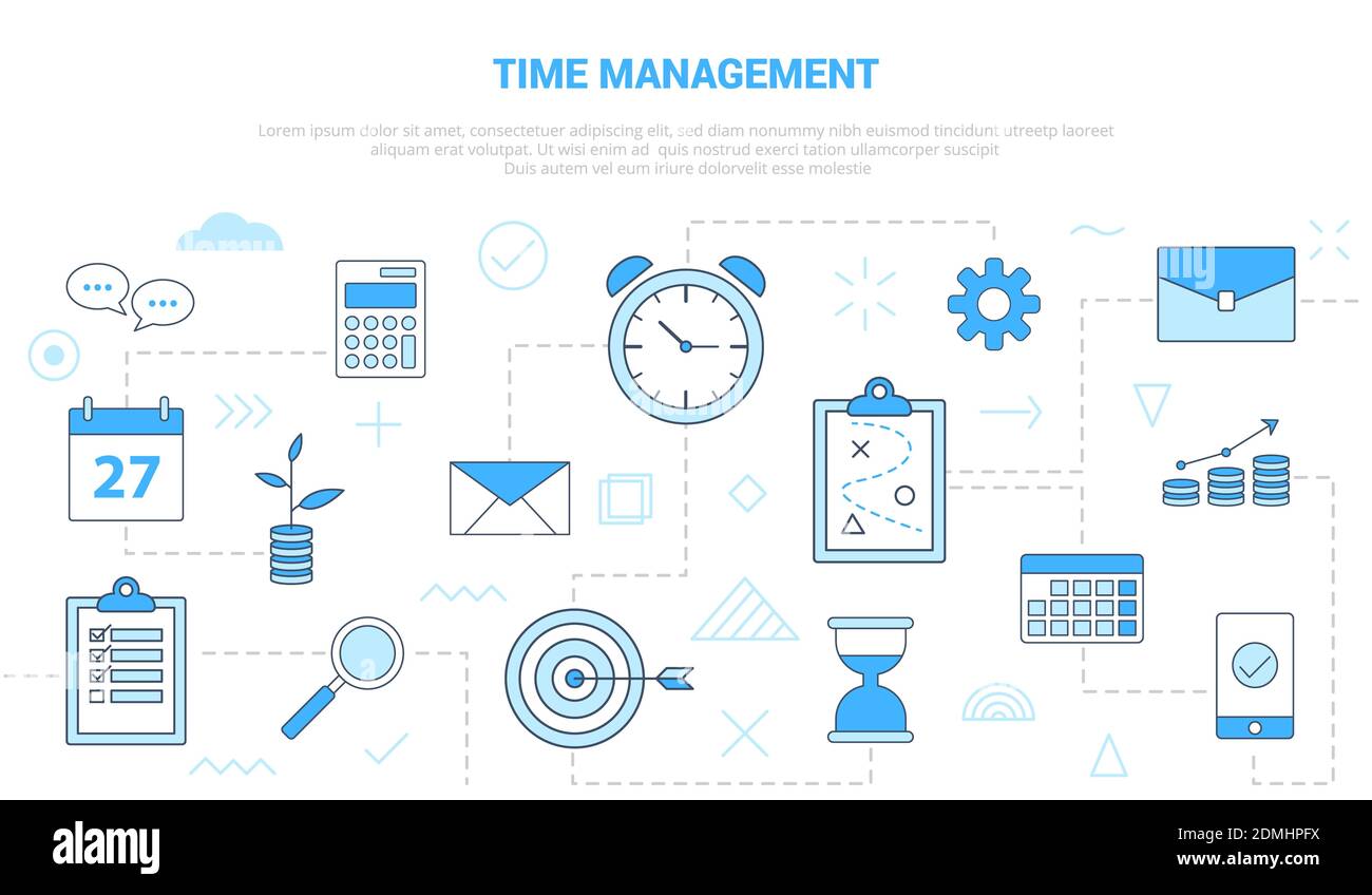 time management concept clock plan calculator calendar sand glass with ...