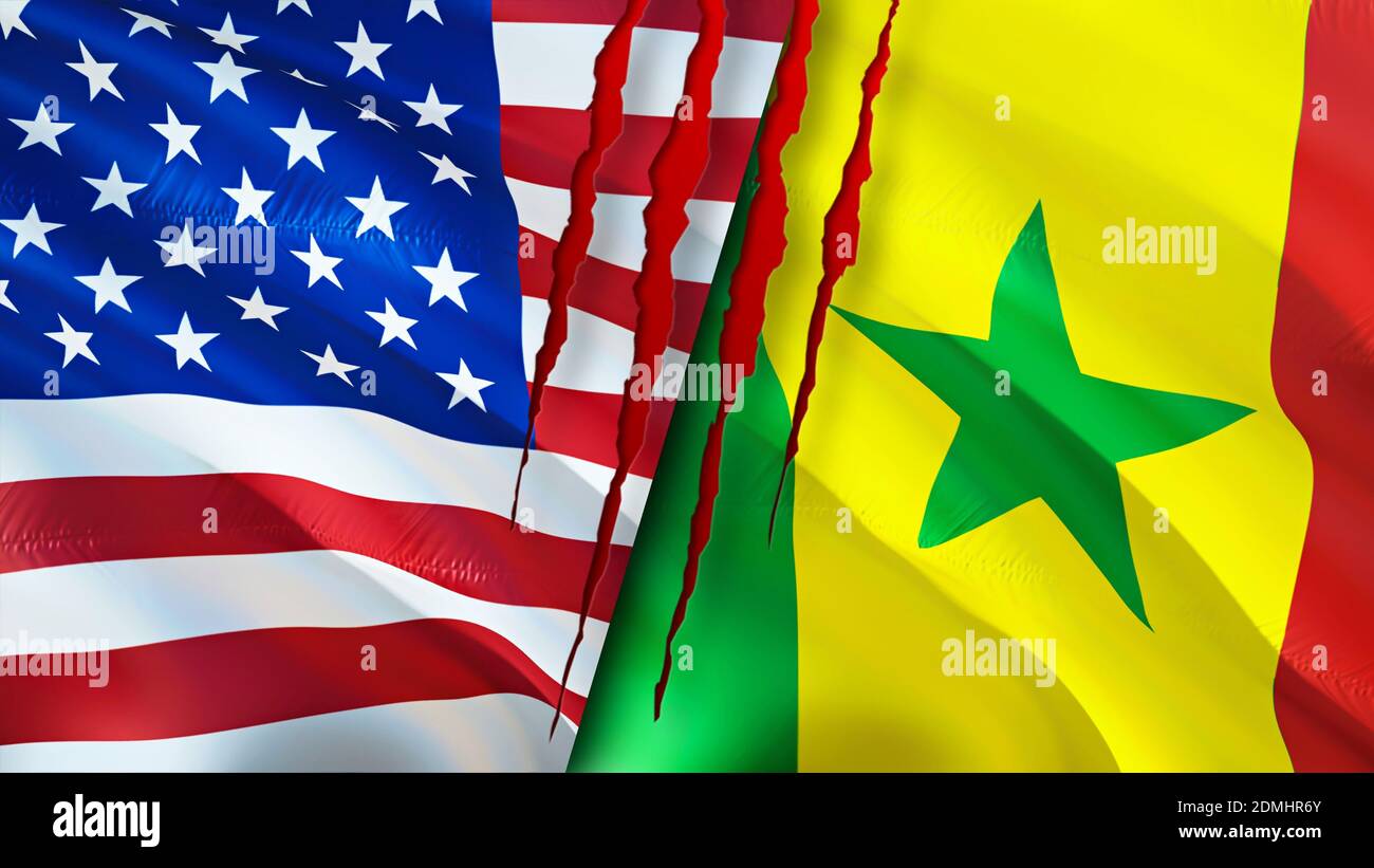 USA and Senegal flags with scar concept. Waving flag,3D rendering. USA ...