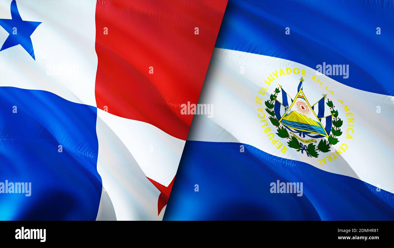 Panama and El Salvador flags. 3D Waving flag design. Panama El Salvador ...