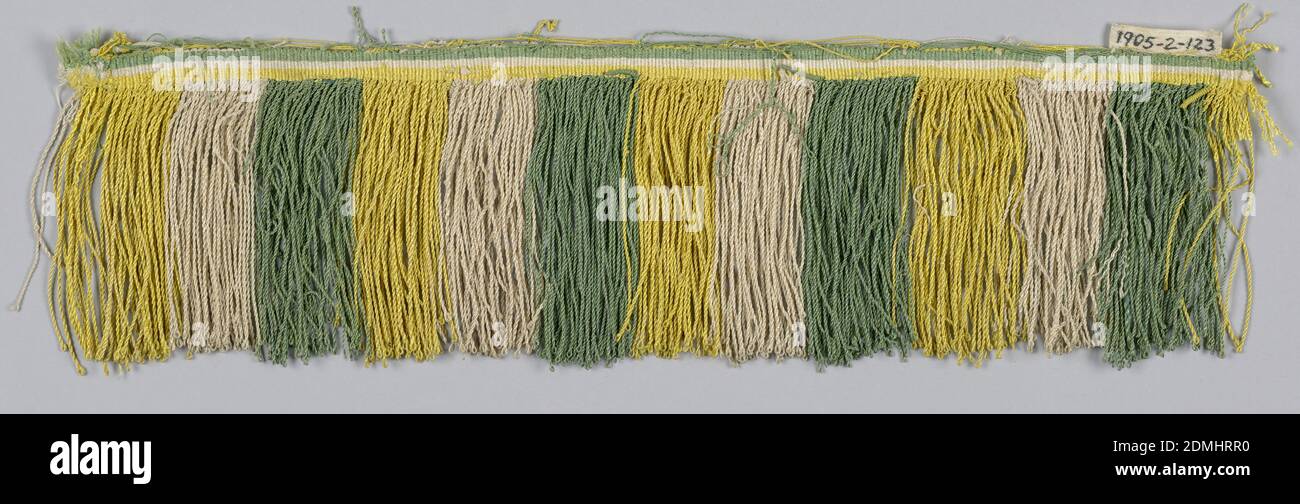Fringe, Medium: silk Technique: woven, Fringe with a yellow, green and ...