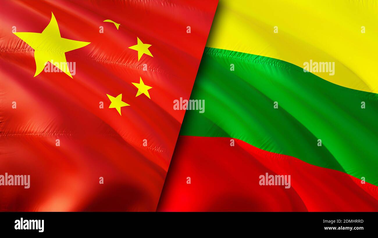 China and Lithuania flags. 3D Waving flag design. China Lithuania flag ...