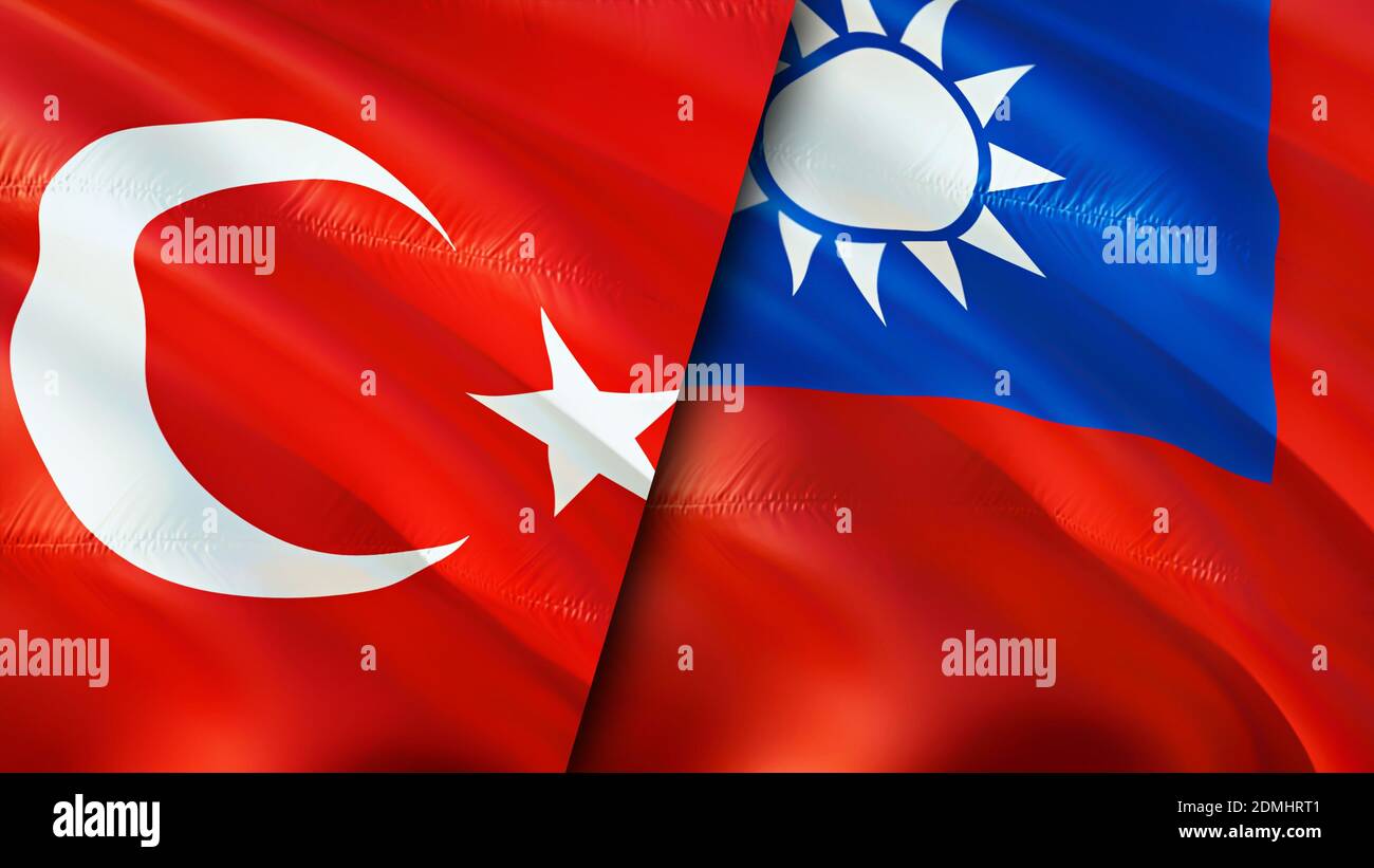 Turkey and Taiwan flags. 3D Waving flag design. Turkey Taiwan flag ...