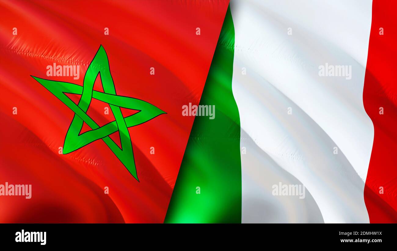 Morocco and Italy flags. 3D Waving flag design. Morocco Italy flag ...