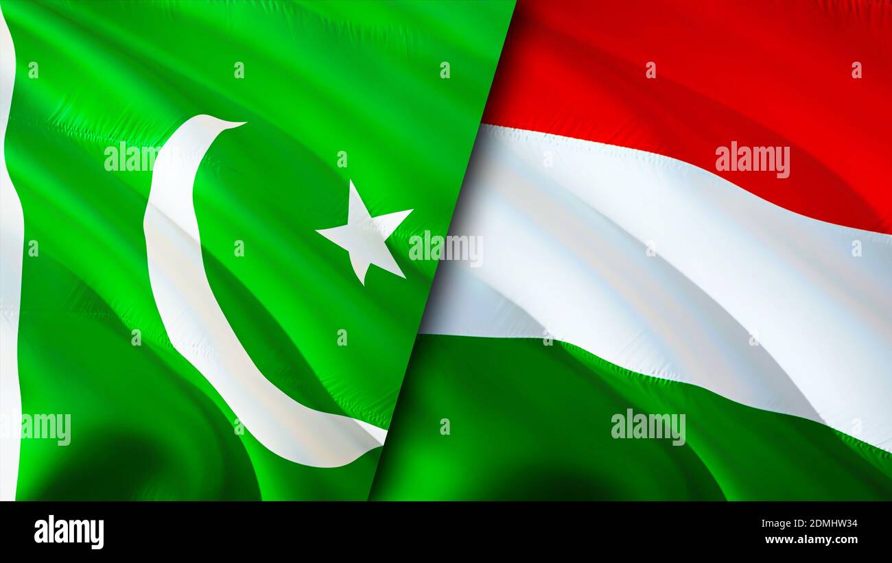 Pakistan and Hungary flags. 3D Waving flag design. Pakistan Hungary ...