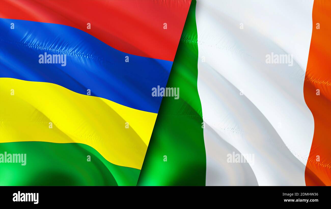 Mauritius and Ireland flags. 3D Waving flag design. Mauritius Ireland ...