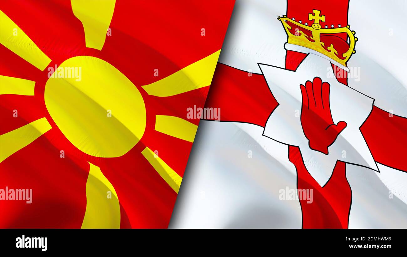North Macedonia and Northern Ireland flags. 3D Waving flag design ...