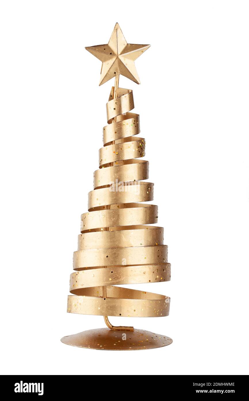 Christmas tree made of gold metal on white background. isolated minimal ...