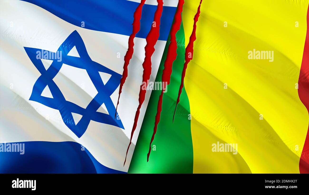 Israel and Mali flags with scar concept. Waving flag,3D rendering ...