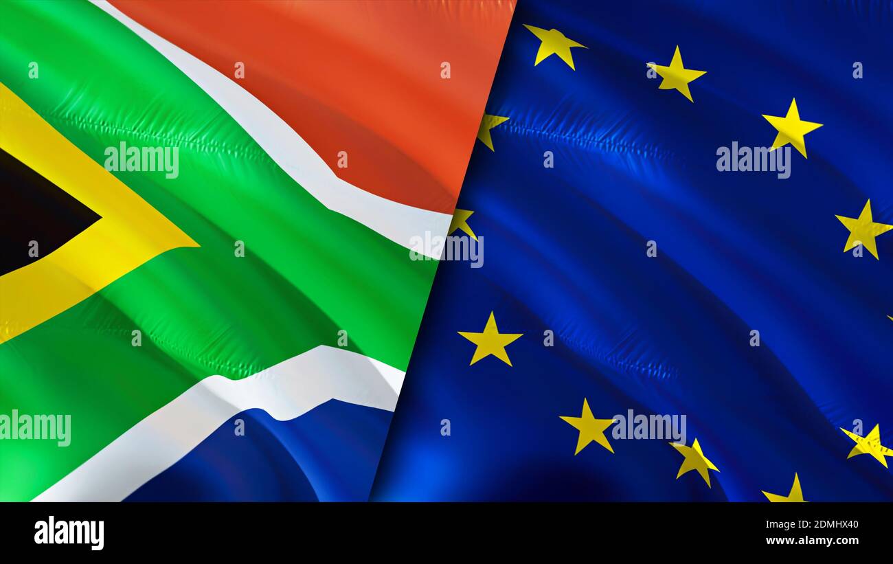 South Africa and European Union flags. 3D Waving flag design. South ...