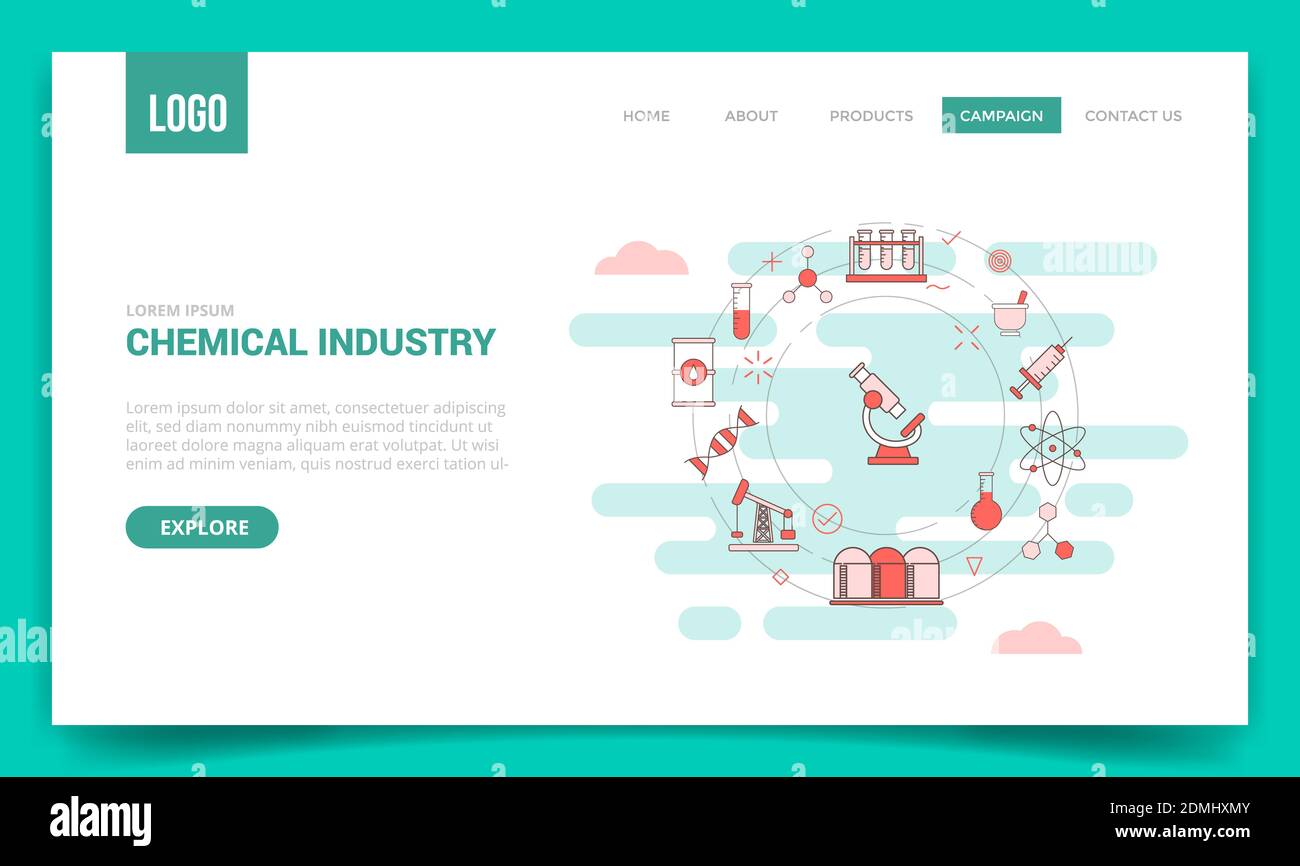 chemical industry concept microscope syringe atom tank fuel genome pump ...