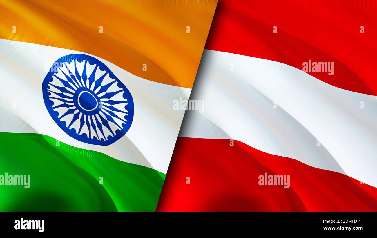 India and Austria flags. 3D Waving flag design. India Austria flag ...