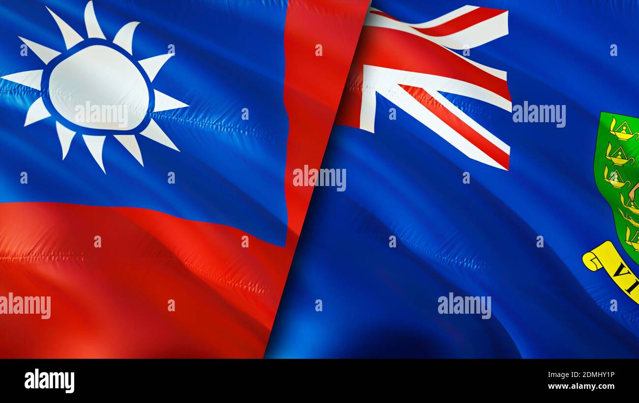Taiwan and British Virgin Islands flags. 3D Waving flag design. Taiwan ...