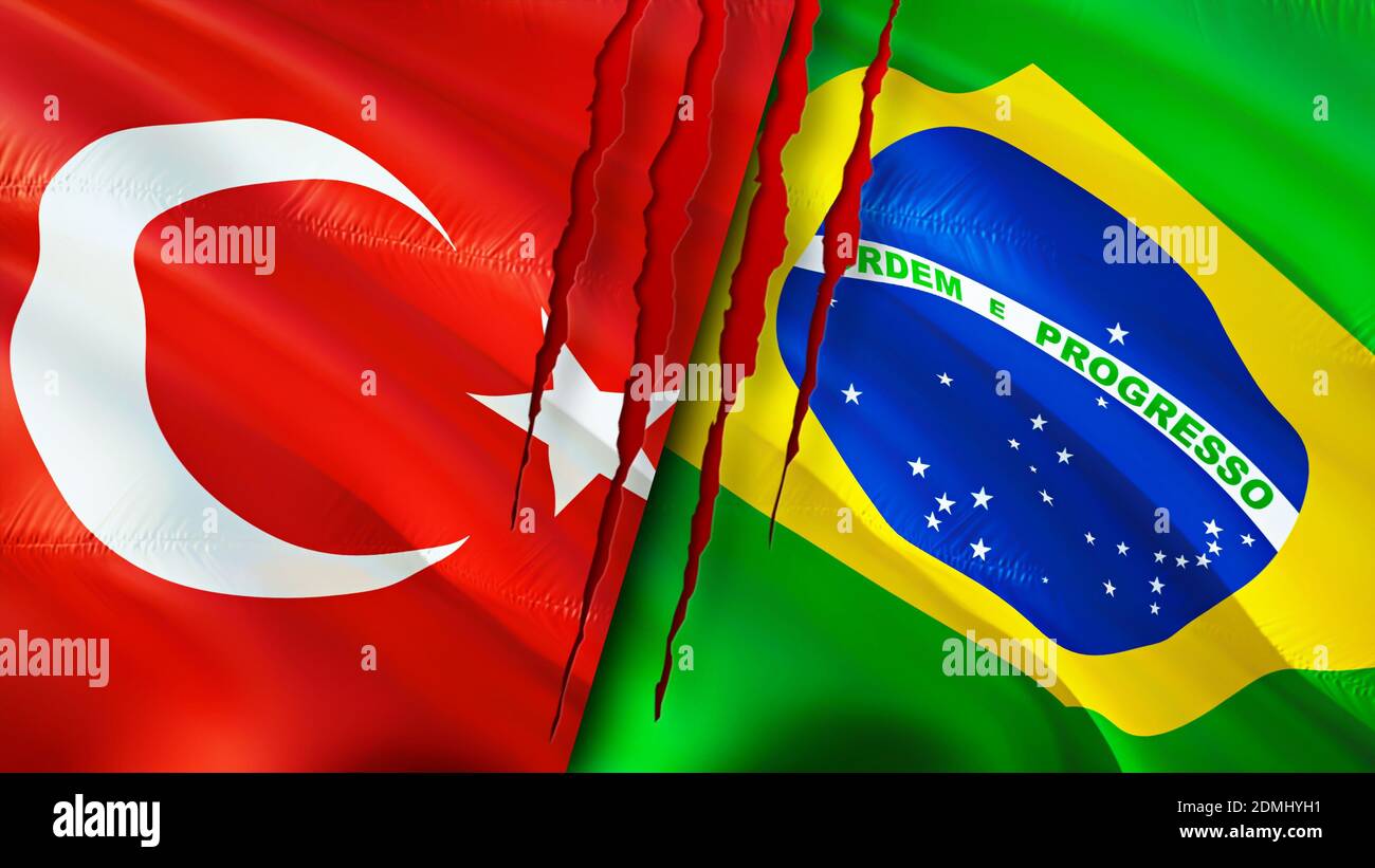 Turkey and Brazil flags with scar concept. Waving flag,3D rendering ...