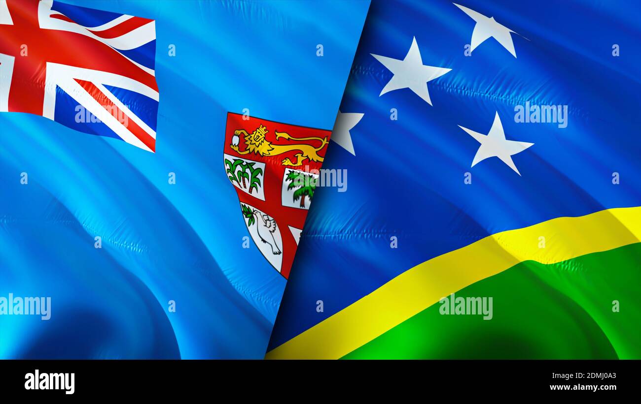 Fiji and Solomon Islands flags. 3D Waving flag design. Fiji Solomon ...