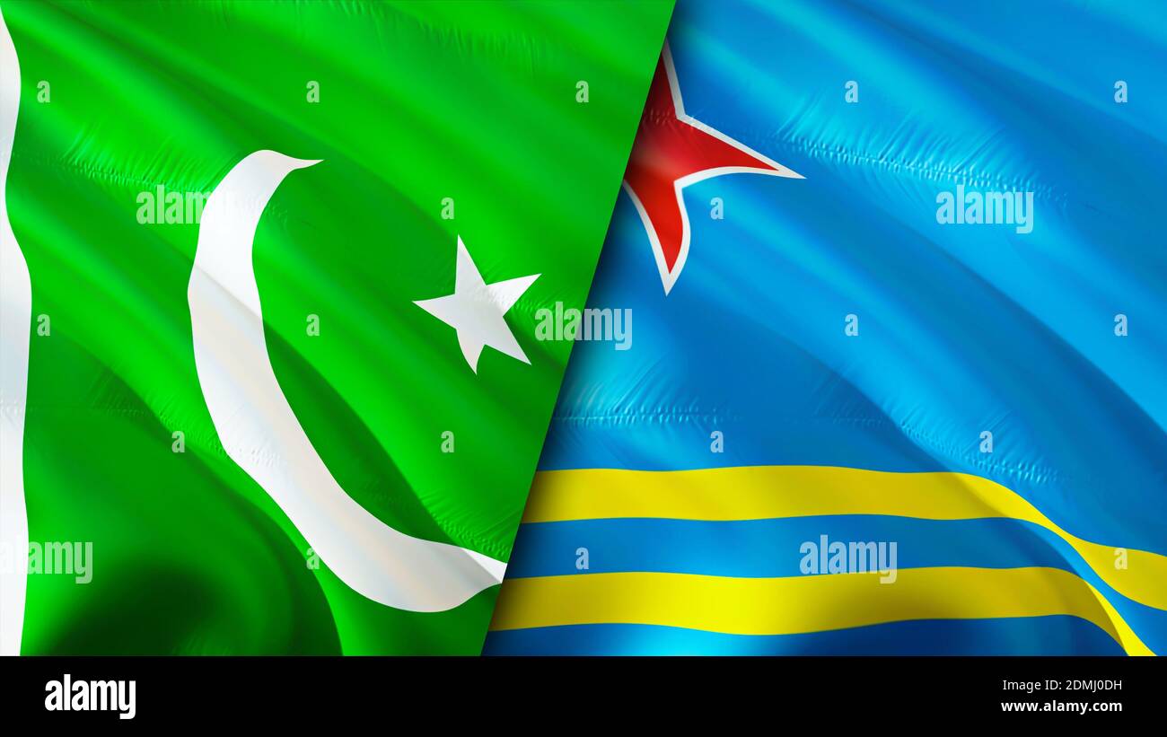 Pakistan and Aruba flags. 3D Waving flag design. Pakistan Aruba flag ...