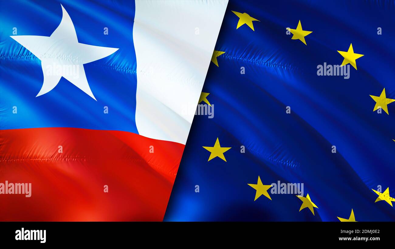 Chile and European Union flags. 3D Waving flag design. Chile European ...