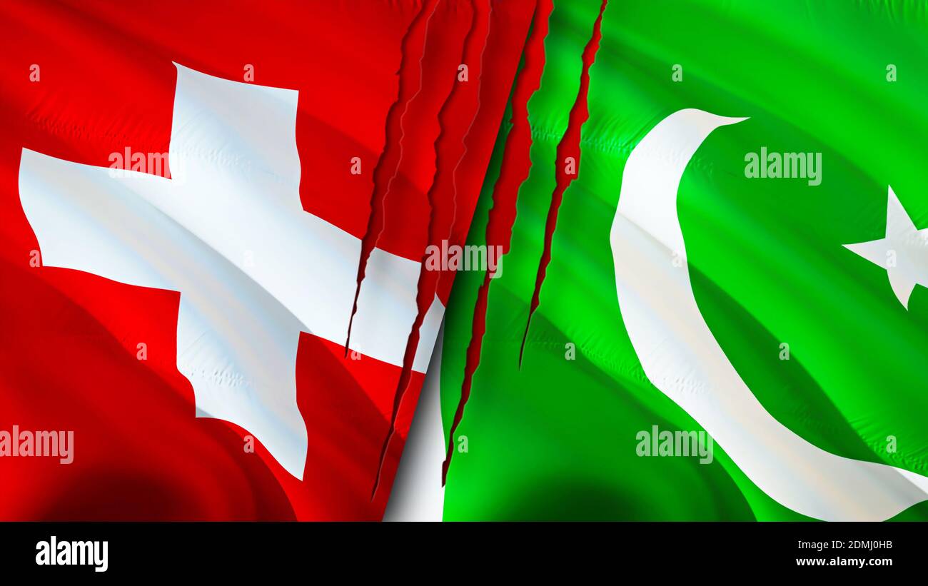 Switzerland and Pakistan flags with scar concept. Waving flag,3D ...