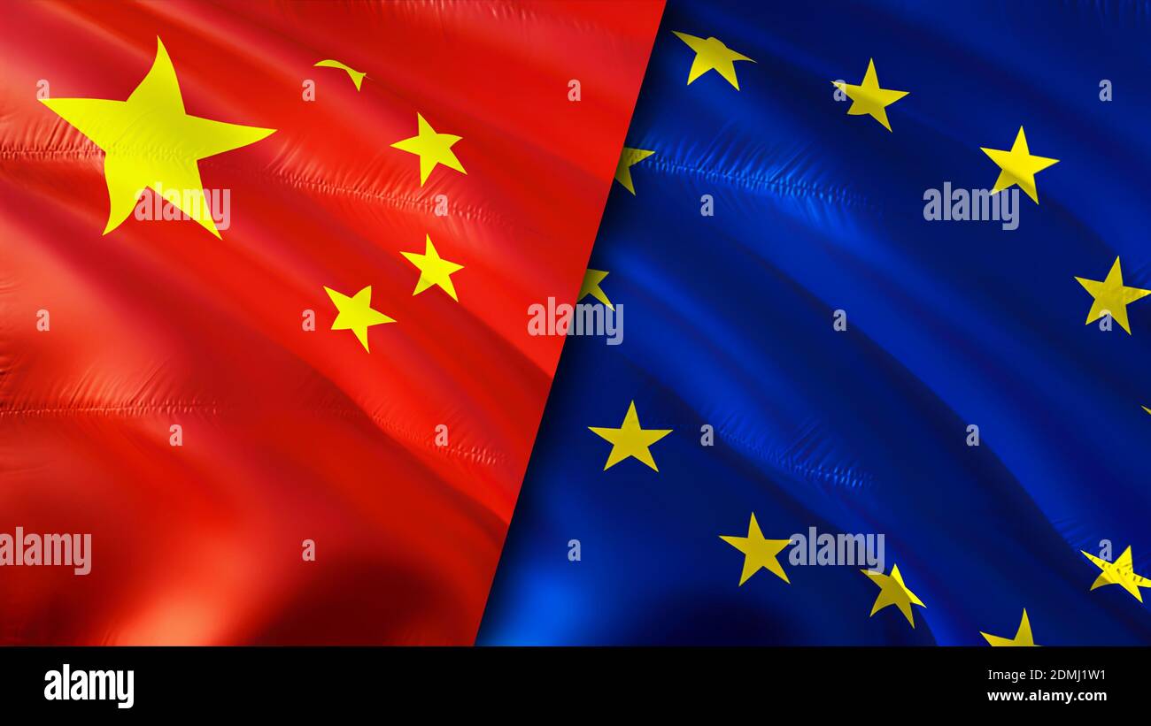 China and European Union flags. 3D Waving flag design. China European ...