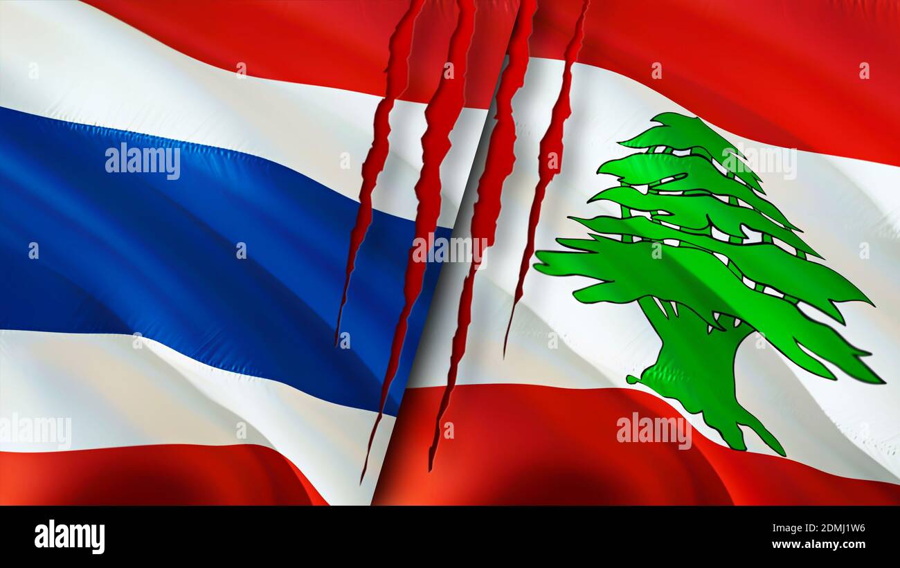 Thailand and Lebanon flags with scar concept. Waving flag,3D rendering ...