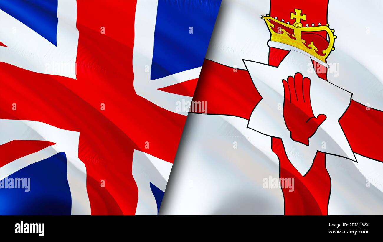 United Kingdom and Northern Ireland flags. 3D Waving flag design ...