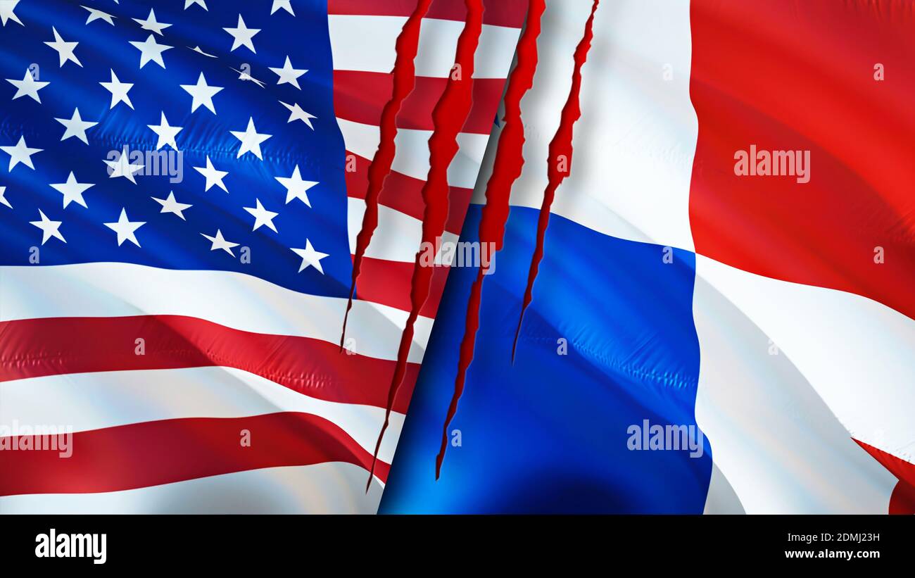 USA and Panama flags with scar concept. Waving flag,3D rendering. USA ...