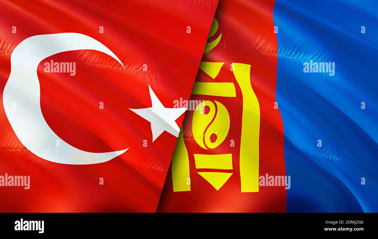 Turkey and Mongolia flags. 3D Waving flag design. Turkey Mongolia flag ...