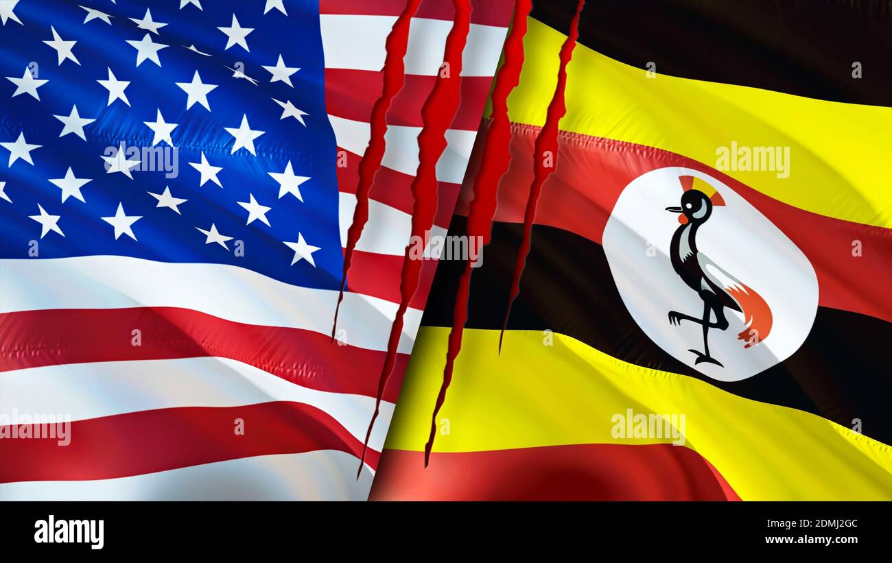 USA and Uganda flags with scar concept. Waving flag,3D rendering. USA ...