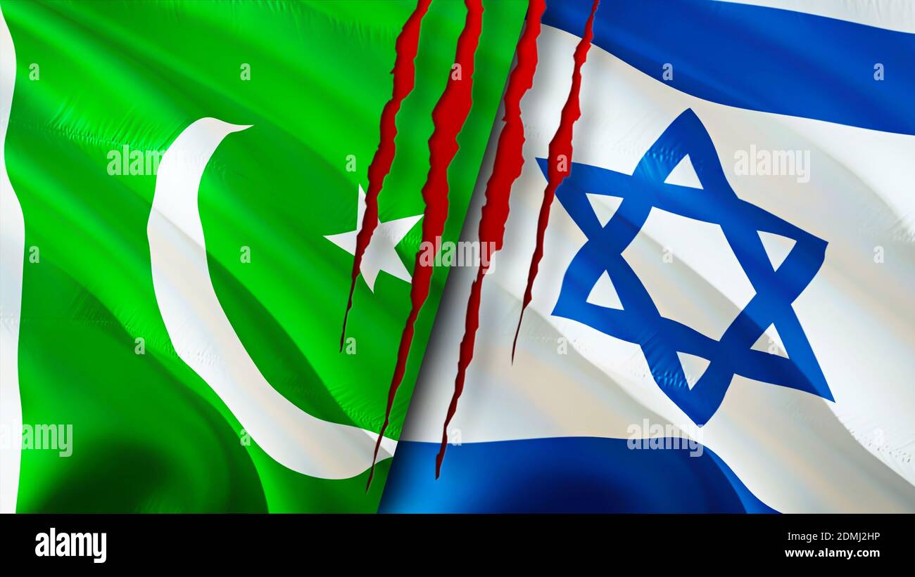 Pakistan and Israel flags with scar concept. Waving flag,3D rendering ...