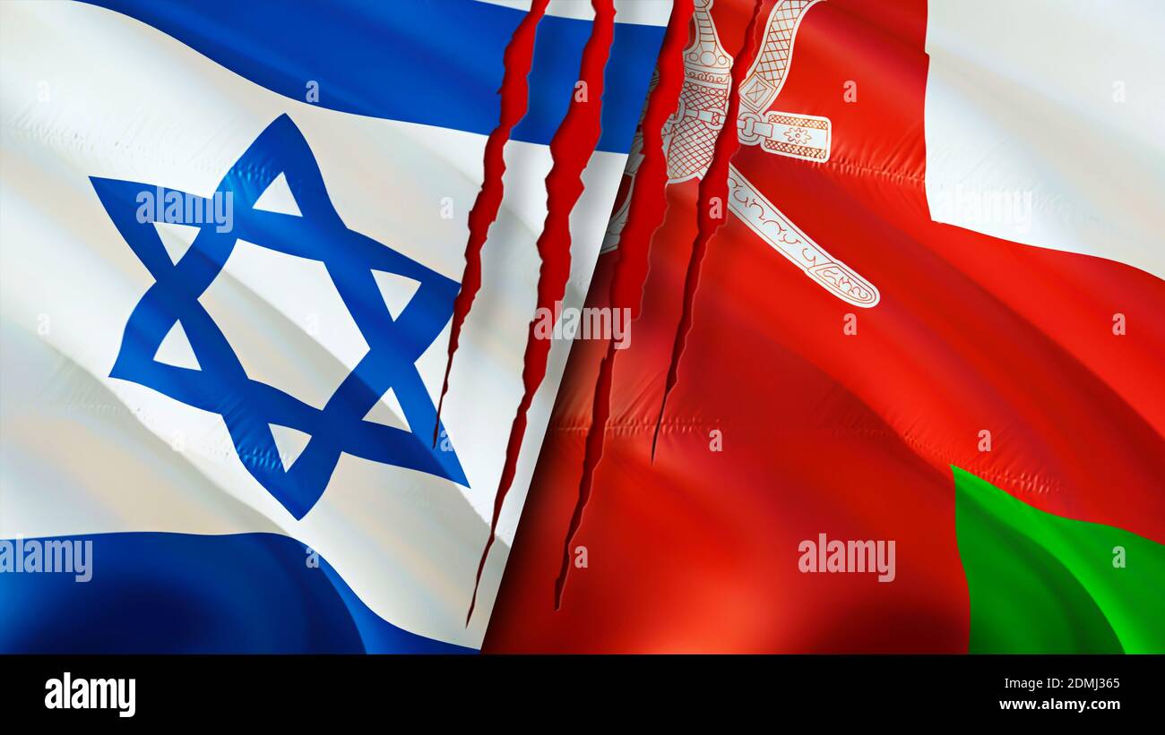Israel and Oman flags with scar concept. Waving flag,3D rendering ...
