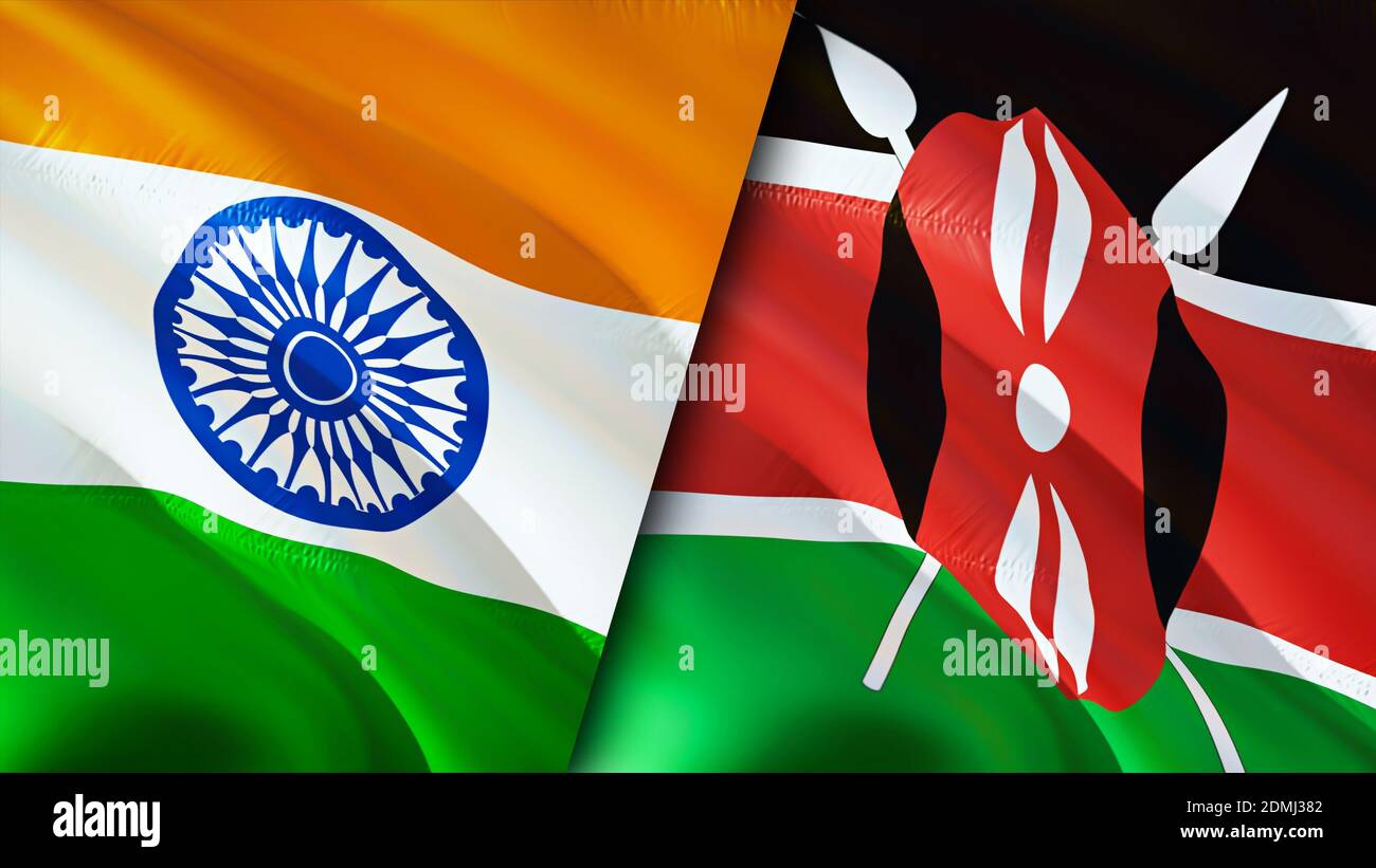 India and Kenya flags. 3D Waving flag design. India Kenya flag, picture ...