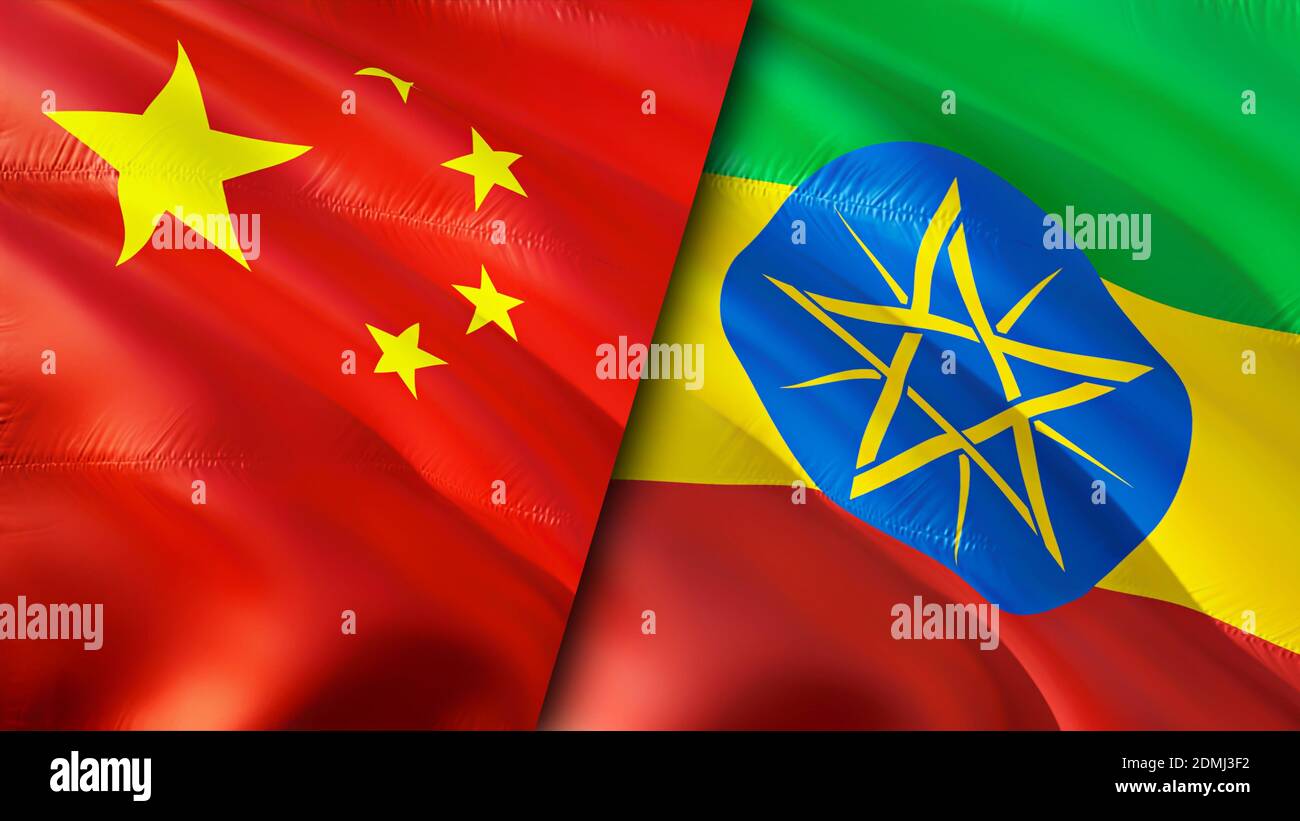 China and Ethiopia flags. 3D Waving flag design. China Ethiopia flag ...