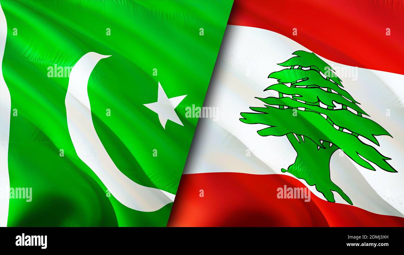 Pakistan and Lebanon flags. 3D Waving flag design. Pakistan Lebanon ...