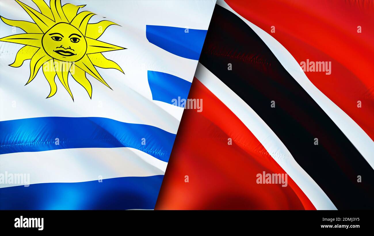 Uruguay and Trinidad and Tobago flags. 3D Waving flag design. Uruguay ...