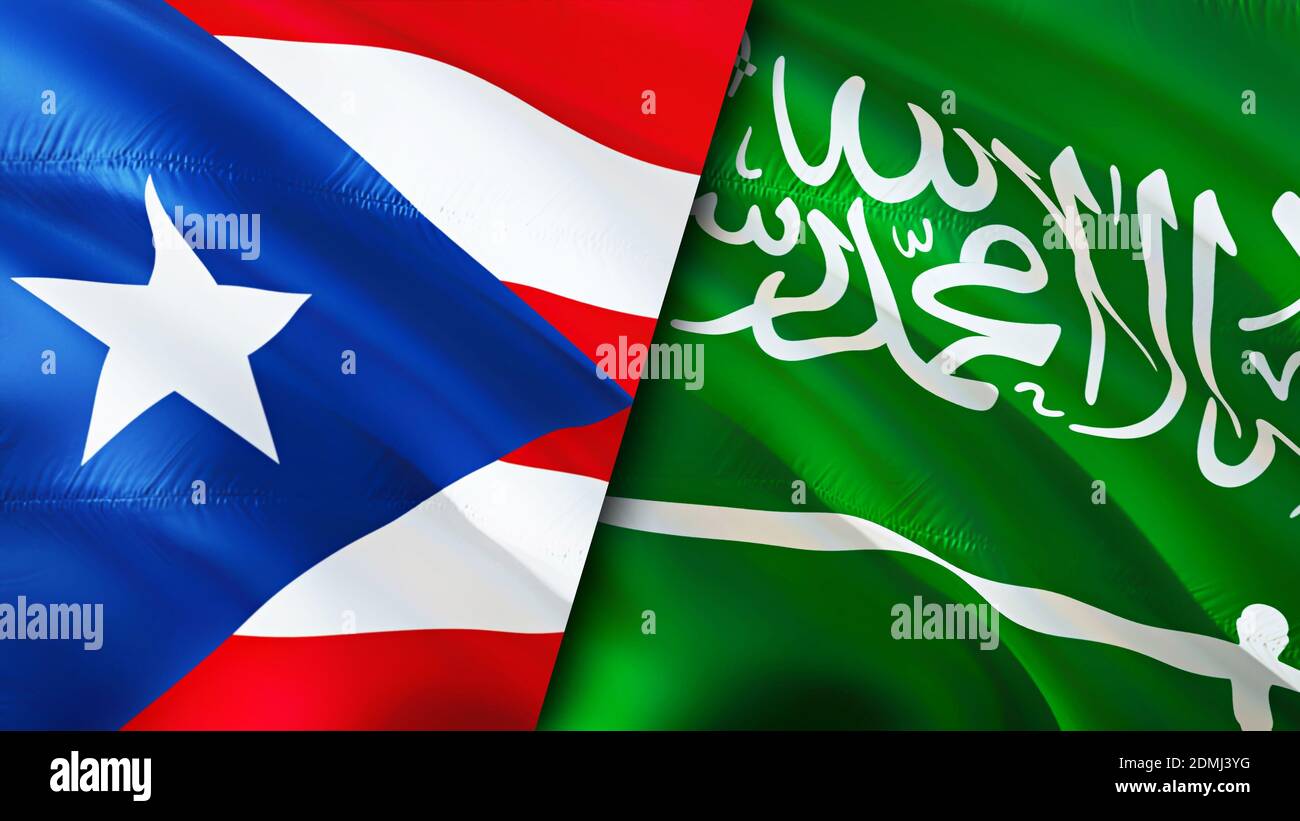 Puerto Rico and Saudi Arabia flags. 3D Waving flag design. Puerto Rico ...