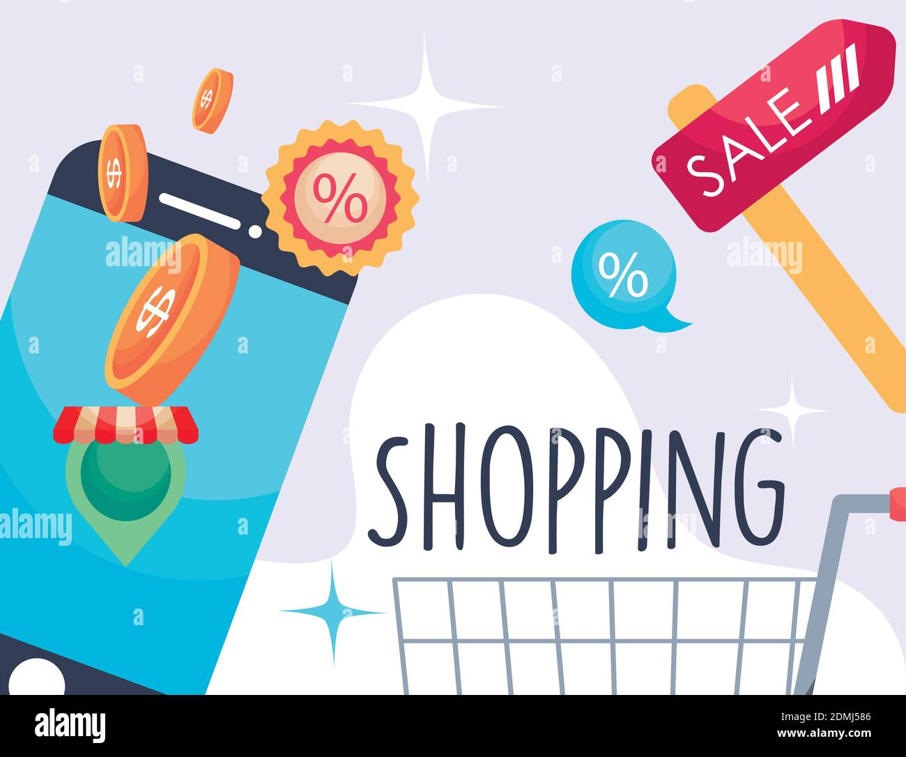 shopping cart and smartphone design of commerce and market theme Vector ...