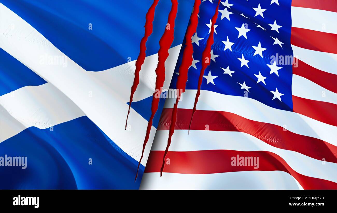 Scotland and United States flags with scar concept. Waving flag,3D ...
