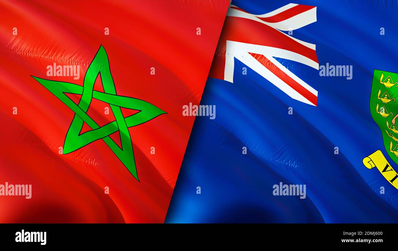 Morocco and British Virgin Islands flags. 3D Waving flag design ...