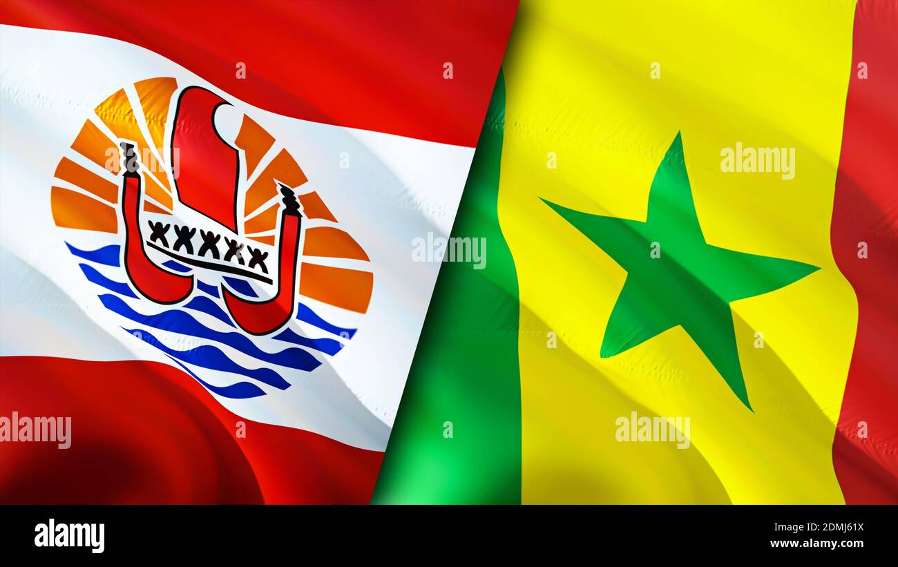 French Polynesia and Senegal flags. 3D Waving flag design. French ...
