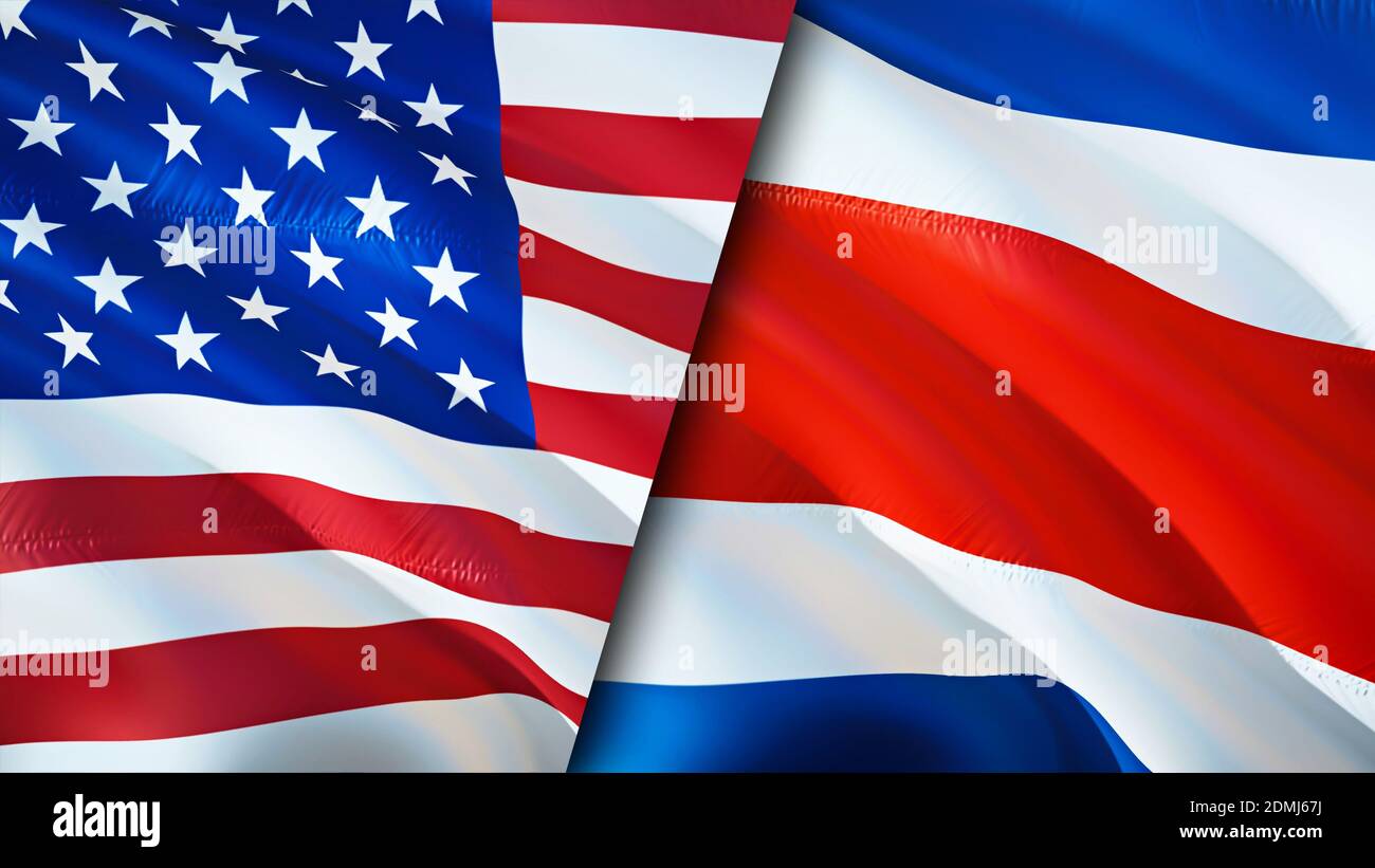 USA and Costa Rica flags. 3D Waving flag design. USA Costa Rica flag ...