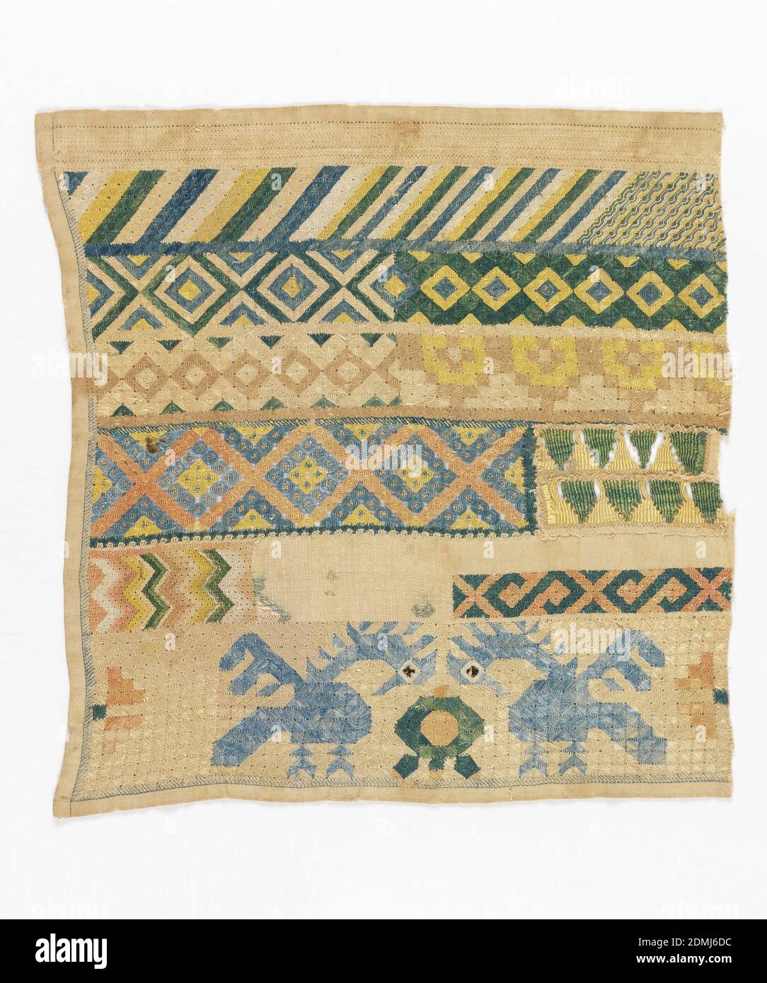 Sampler, Medium: silk embroidery, linen foundation Technique: aztec and ...