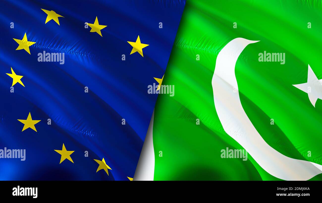 European Union and Pakistan flags. 3D Waving flag design. European ...