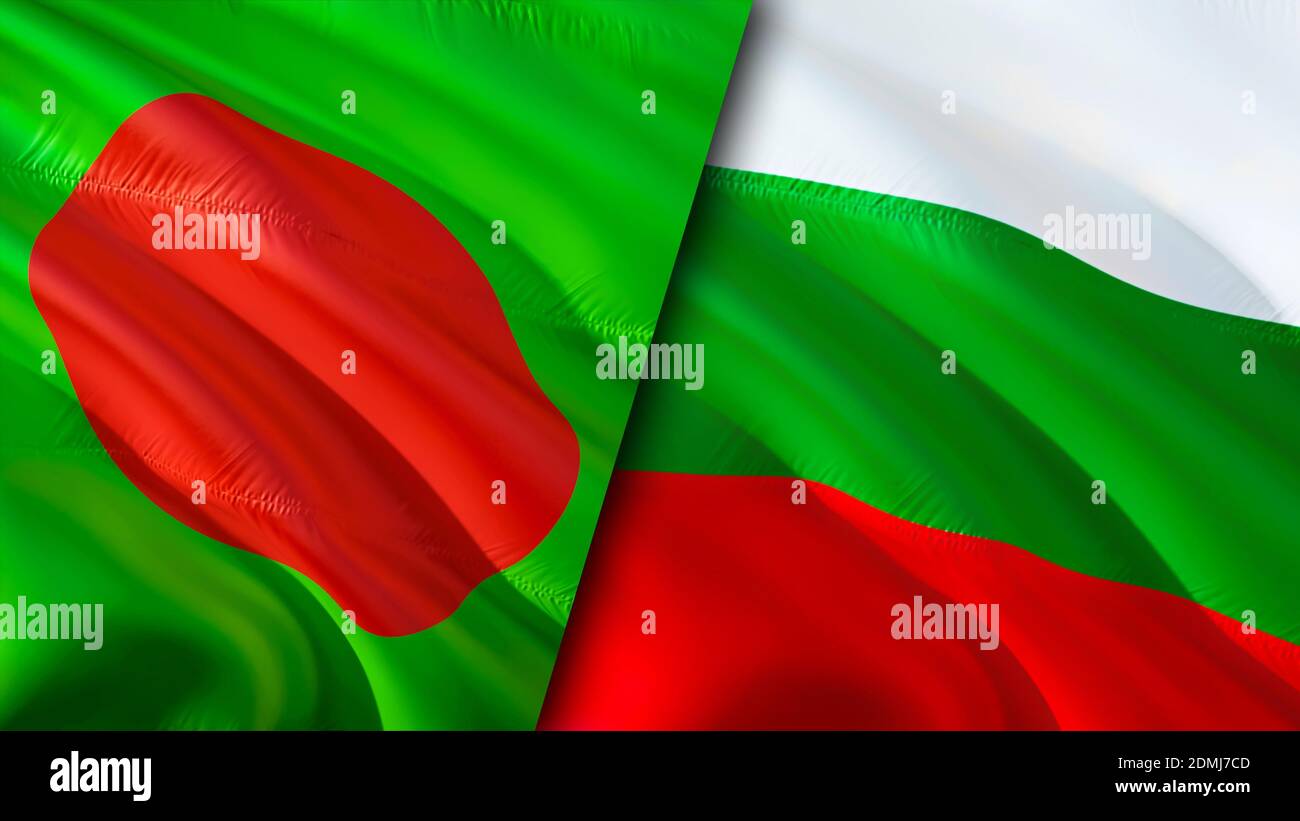 Bangladesh and Bulgaria flags. 3D Waving flag design. Bangladesh ...