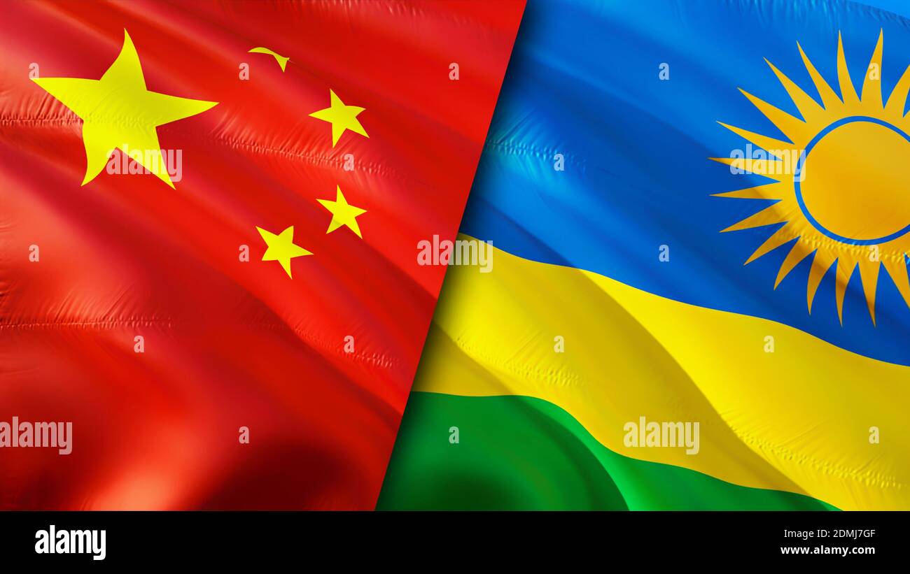 China and Rwanda flags. 3D Waving flag design. China Rwanda flag ...